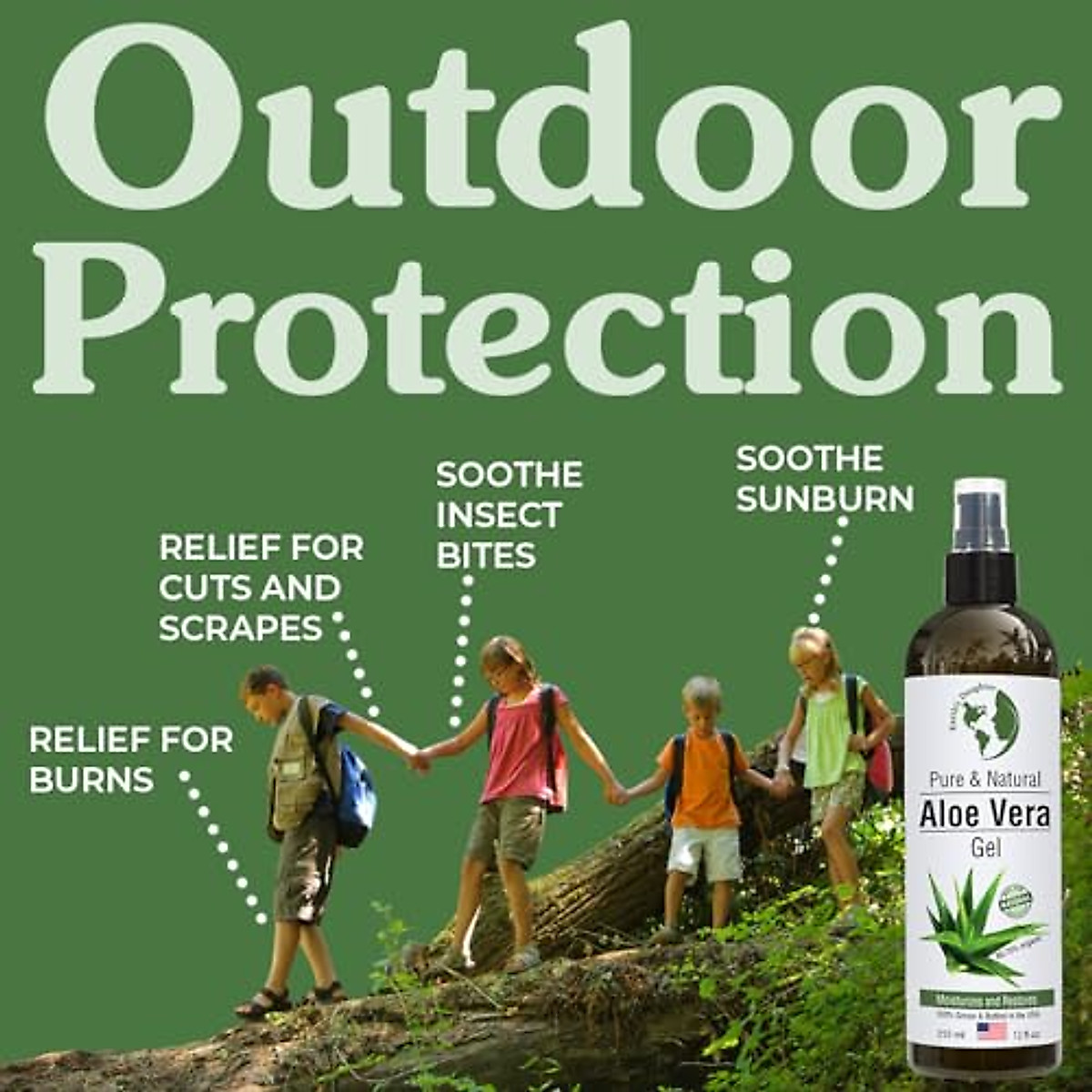 Earth's Daughter Organic Aloe Vera Gel from 100% Pure and Natural Cold Pressed Aloe – Moisturizes - Great for Face - Hair- Sunburn - Aftershave - Bug Bites - 12 oz.