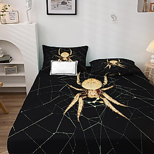 Spider Sheets Full Size, Spider Web Animal Bed Sheets, Patterned Bedding Sheets & Pillowcases 4 Piece Set - Soft Microfiber Deep Pocket Fitted Sheet & Flat Sheet & 2 Pillow Cases M2-&-356