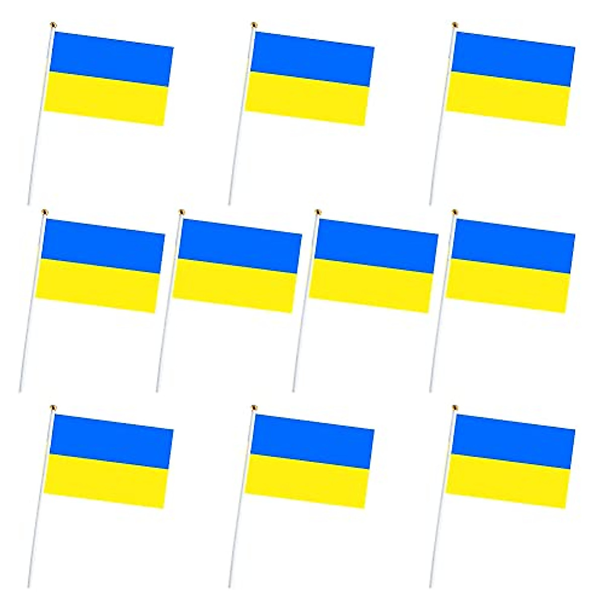 10PCS Ukraine Hand Held Flags 5.5x8.5in / 14 x21cm Ukrainian National Stick Flags Outdoor Indoor Decor Polyester Small Mini Flags Decoration for Car Party Festival Home Sports Events