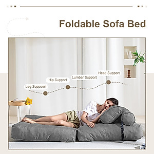 YOSHOOT Folding Couch Sofa Bed, Convertible Sleeper Chairs with Back Support, Foldable Couch Futon Mattress with Pillow, Portable Fold Out Chair Bed Floor Mattress Floor Couch for Living Room