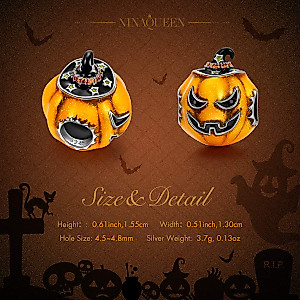 NINAQUEEN Halloween Pumpkin Charms Fits Charms Bracelets Sterling Silver Bead Birthday Valentines Christmas Gifts for Women Her Wife Mom Girls Girlfriend Jack-o'-lantern