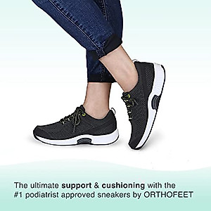 Orthofeet Women's Coral Walking Shoe, Athletic, Black, 7.5 Wide