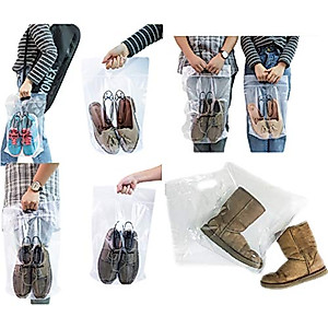 12 pieces of Zipper Heavy duty Clear Plastic Poly Bags Resealable Storage Shoes, Boot, Clothing, Linens, Books, Toys and others, a pleated expandable bottom. (Lady Shoes Bags)
