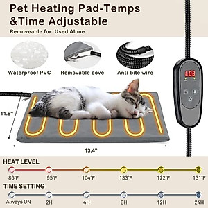 Cat House with Pet Heating Pads, Safe Indoor Outdoor Heated Kitty Shelter Winter Heat Mat w/ Electric Temperature Time Control, Easy Set Up