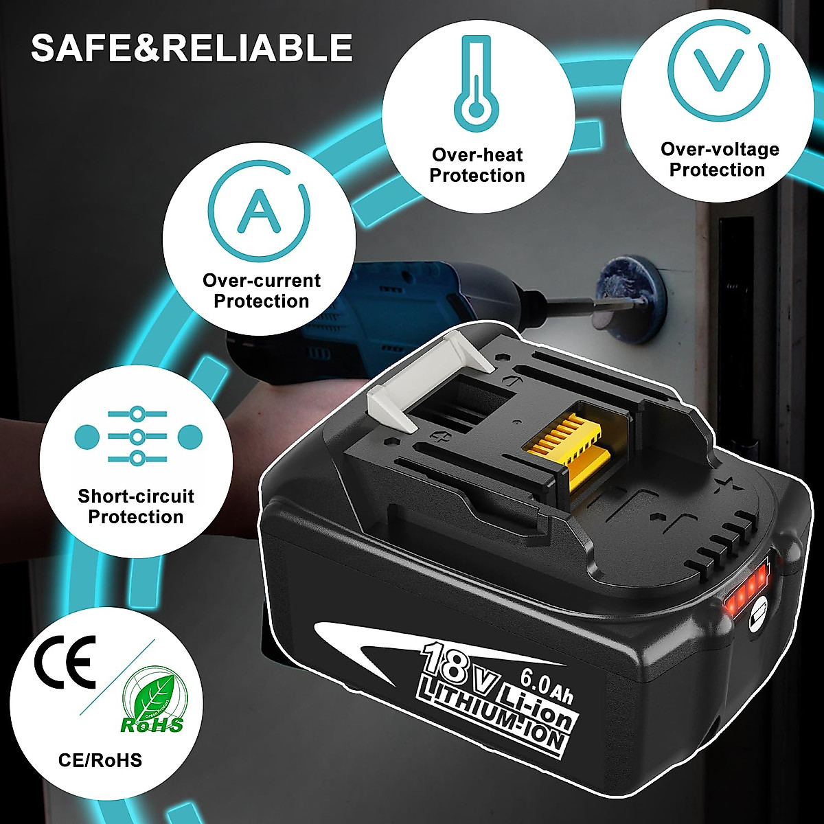 2Packs BL1860B 18 Volt 6.0Ah Replacement Battery Compatible with 18V Lithium ion Battery BL1860 BL1850B BL1850 BL1840 BL1830 BL1820 BL1815B LXT400 with LED Indicator Cordless Power Tools (White)