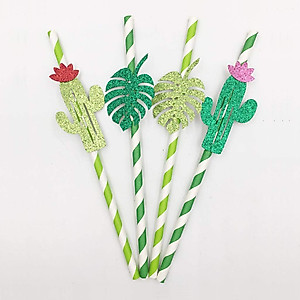 10pcs Cactus Paper Straws Hawaiian Party Straws Drinking StrawsLuau Party BBQ Decoration - Dark Green