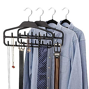 FairyHaus Belt Hanger Organizer 2 Pack, Non Slip Tie Rack Holder, Durable Hanging Closet Accessory Hooks for Belts, Ties, Jewelry, Scarves, Tank Tops, Black