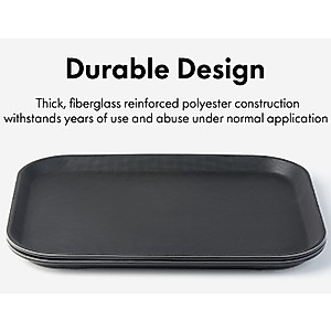 CURTA 2-Pack Restaurant Grade Non-Slip Tray, NSF, 18 Inch x 14 Inch, Plastic Rubber Lined Anti-Skid Rectangular Serving Tray, Black