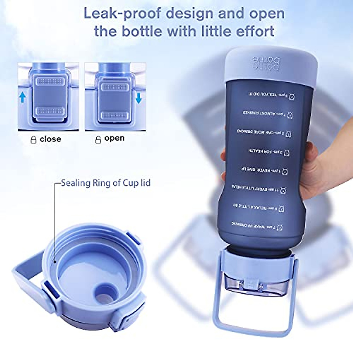 BOTTLE BOTTLE 64 OZ Gallon Motivational Water Bottle with Time Marker and Straw Protective Silicone Boot Workout Leak-proof Bottle for Adults and Kids Half Gallon Water Jug (blue)