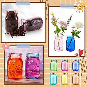 12 Pieces 32 oz Colored Mason Jars Glass Mason Jars with Lids Glass Wide Mouth Canning Jar NOT Allowed Dishwasher(Cute Colors)