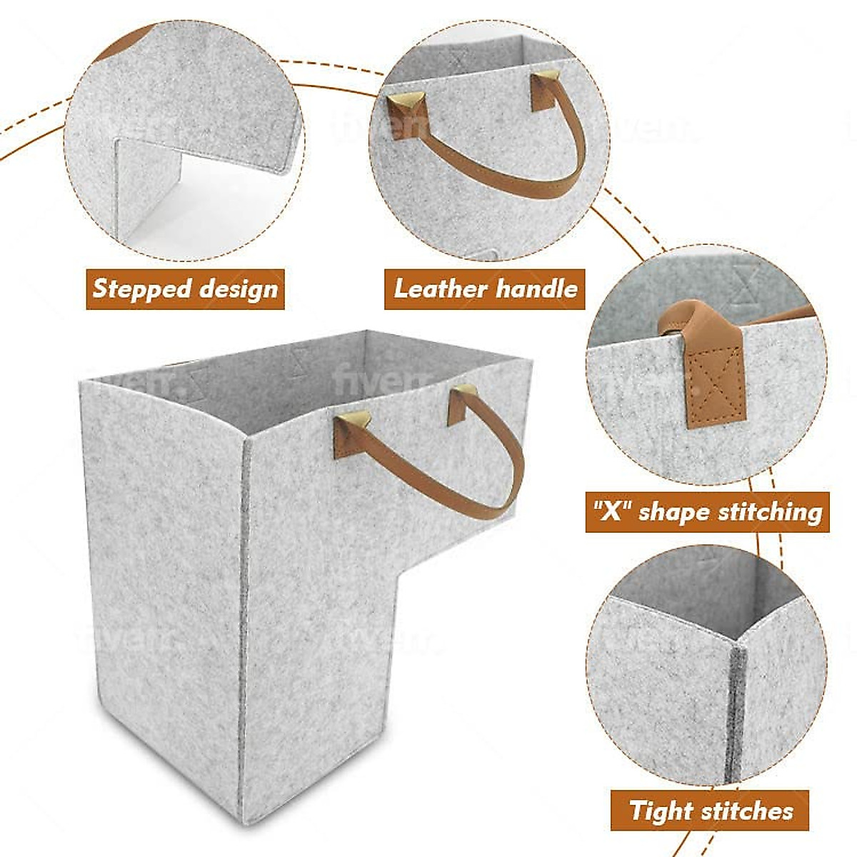 Stair Organizer Basket, Light Grey