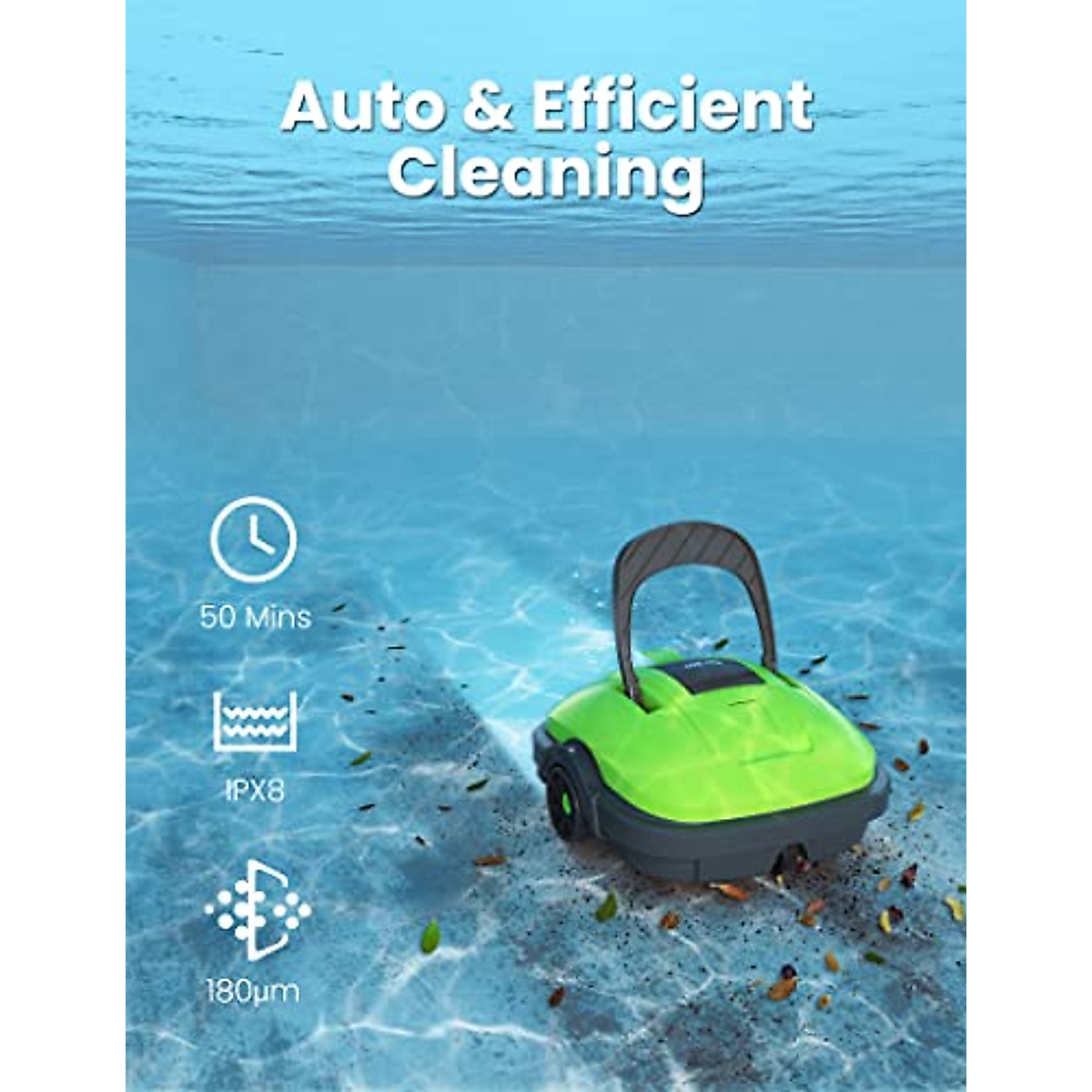 WYBOT Cordless Robotic Pool Cleaner, Automatic Pool Vacuum, Powerful Suction, Dual-Motor, Ideal for Above/In Ground Flat Pool Up to 525 Sq.Ft -Osprey200 (Green)