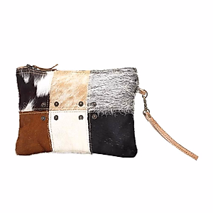 Myra Bag Button Squares Cowhide Leather Wristlet Bag S-0988