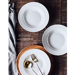 RunChao Soup Bowls, Salad Bowls,Pasta Bowl Set of 4, White Shallow Bowl Plates，10 Inches Diameter with Rim，20 Ounces, Microwave Dishwasher Safe