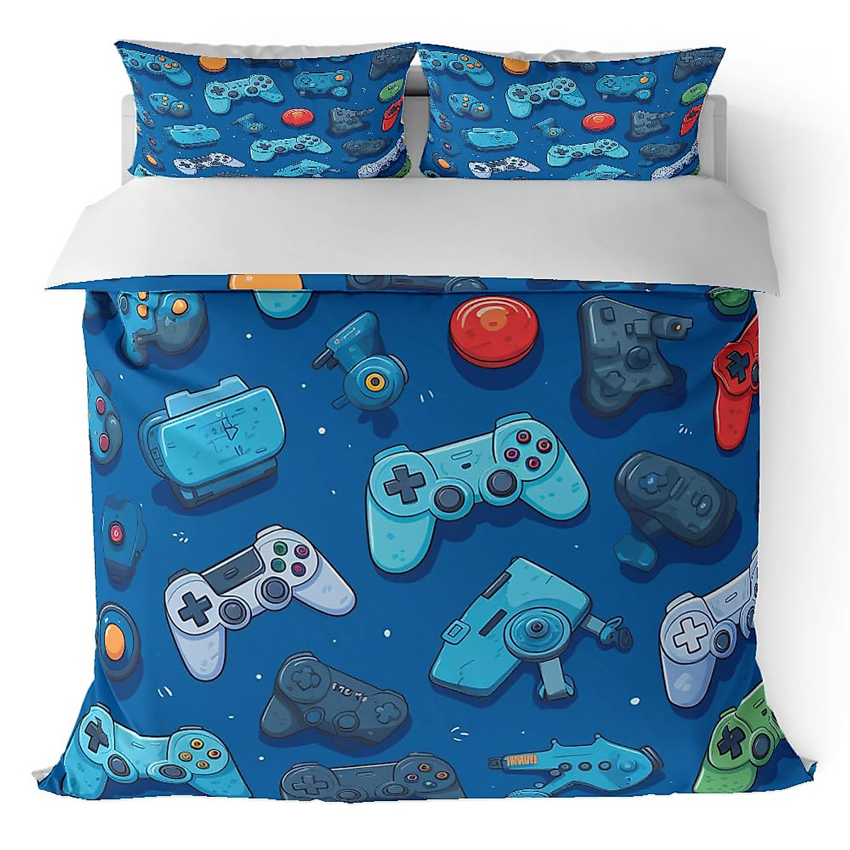 Placitiume Gamepad Bedding Set Gamer Duvet Cover Set with Gaming Controller Design Video Games Bedding Quilt Cover Set with Decorative Design, No Comforter