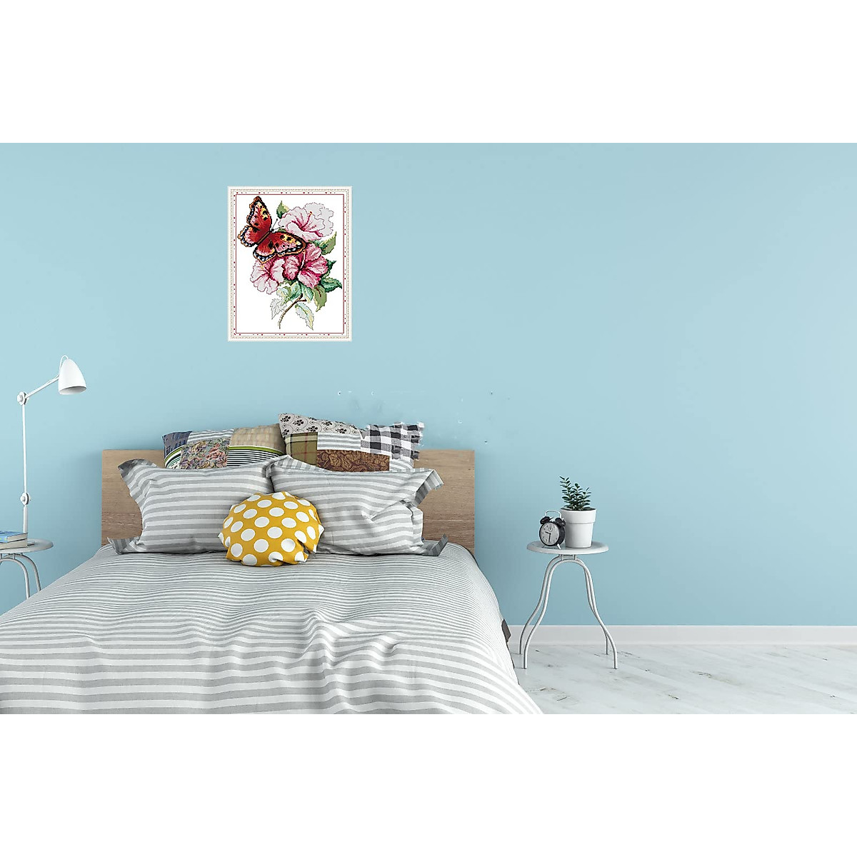 MONDART Stamped Cross Stitch Kit A Full Range of Embroidery Starter Kits for Beginners-Butterfly Love Flower 18 (Printed Cloth 11CT, 14.17×17.32-inch)