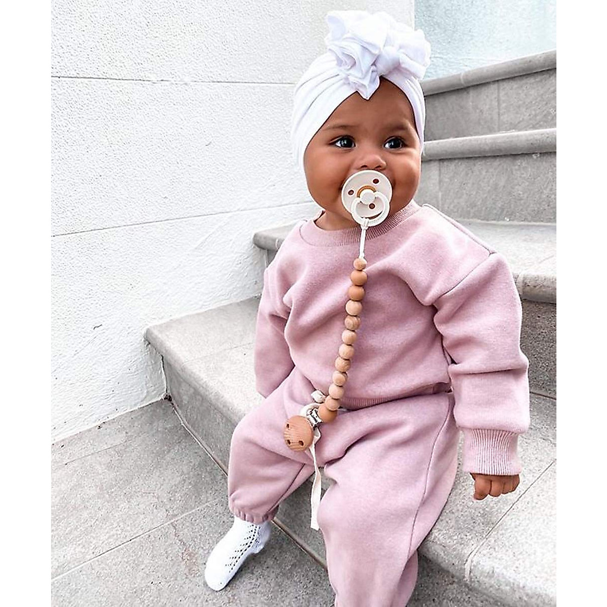 Honganda 2Pcs Toddler Baby Girl Plain Solid Sweatshirt Pullover Tops Drawstring Sweatpants Joggers Casual Fall Winter Outfit Set (Pink, 2-3T)