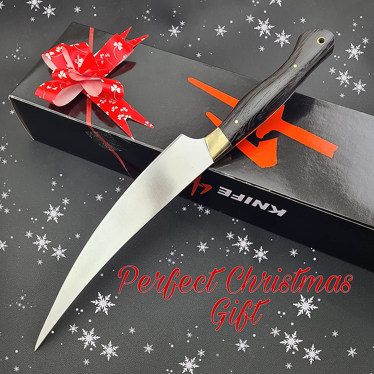 Knife4U Flexible Fillet Knife Set | 8"inches Fish Meat Slicer|Satin Finish 440C Stainless Steel Handcrafted Boning Knife|Wangy Handle comes with Knife Sharpener,Perfect Fishing Gifts For Men And Women