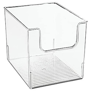 mDesign Modern Plastic Open Front Dip Storage Organizer Bin Basket for Home Office Organization - Shelf, Cubby, Cabinet, Cupboard, and Closet Organizing Decor - Ligne Collection - Clear