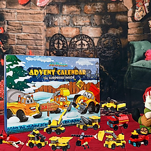 ATDAWN Christmas Advent Calendar 2023 with 24 Different Construction Vehicles Building Blocks, Car Stocking Stuffer Toys, Countdown to Christmas Building Block Toy for Kids Toddlers Teen