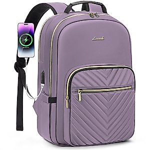 LOVEVOOK Laptop Backpack for Women 17.3 inch,Cute Womens Travel Backpack Purse,Professional Laptop Computer Bag,Waterproof Work Business College Teacher Bag Carry on Backpack with USB Port,Taro Purple