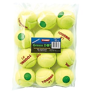 Tourna Green Dot Low Compression Tennis Balls, 12 pack