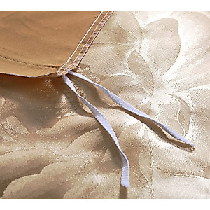 Satin Duvet Cover Queen Size, Floral Jacquard Satin Duvet Cover Set 3 Piece Luxury Silk Like Bedding Comforter Cover Set 90"x90", 2 Piece Pillowcase with Zipper Closure & Corner Ties (01,Queen)