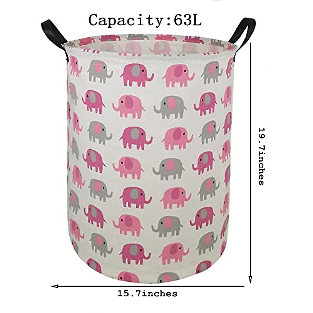 HUAYEE 19.7 Laundry Hamper Toys Box Storage Bins Canvas Waterproof Collapsible Clothes Organizer Basket with Handle Freestanding Large Cute Light Weight for Home Kids Baby Room(elephant)