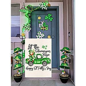 MONORD Let The Shenanigans Begin Double Sided Garden Flag Happy St Patrick's Day Leprechaun Truck Yard Flag 12 x 18 Inch.