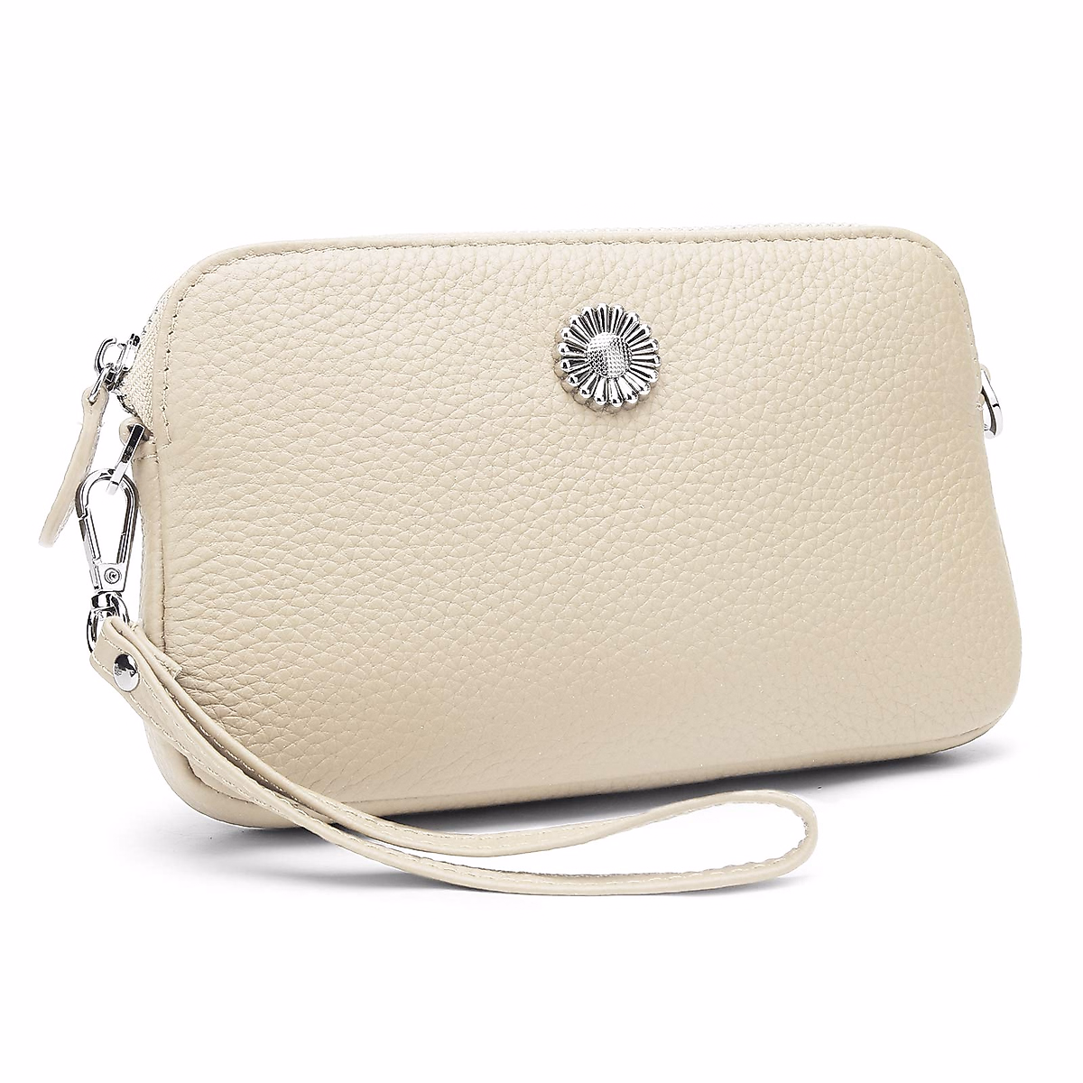 YALUXE Leather Wristlets for Women Clutch Wallet Wrist Strap Crossbody Zip Pocket long Shoulder Chain