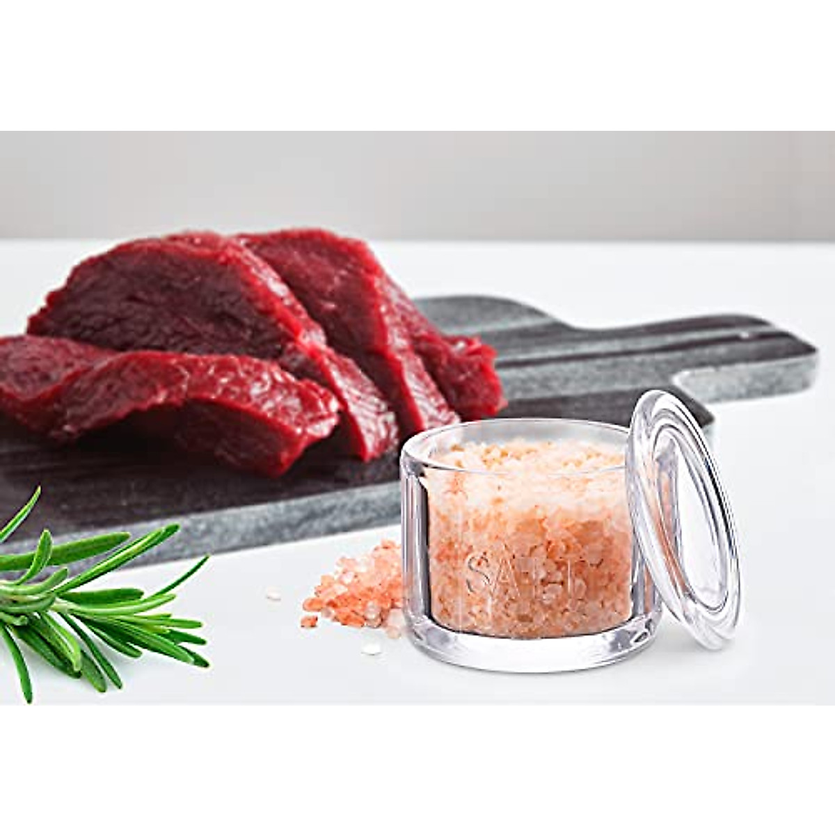 KooK Glass Salt Cellar, with Airtight Lid, Embossed Pressed Glass, Clear Storage Container, for Coffee, Sugar, Spices and Candies, Dishwasher Safe, 10 oz (Clear)