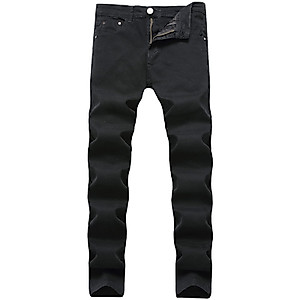 Men's Slim Fit Skinny Stretch Jeans Vintage Distressed Comfy Denim Pants Washed Straight Leg Comfy Jean Trousers (Black,38)