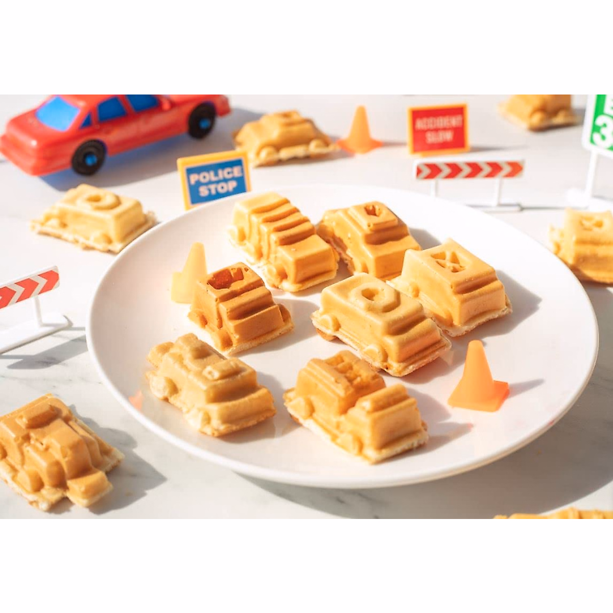 Cars & Trucks Mini Waffle Maker - Make 7 Fun Different Vehicles- Police Car Firetruck Construction Truck & More Automobile Shaped Pancakes- Electric Nonstick Iron for Kids, Easter Basket Stuffer Gift