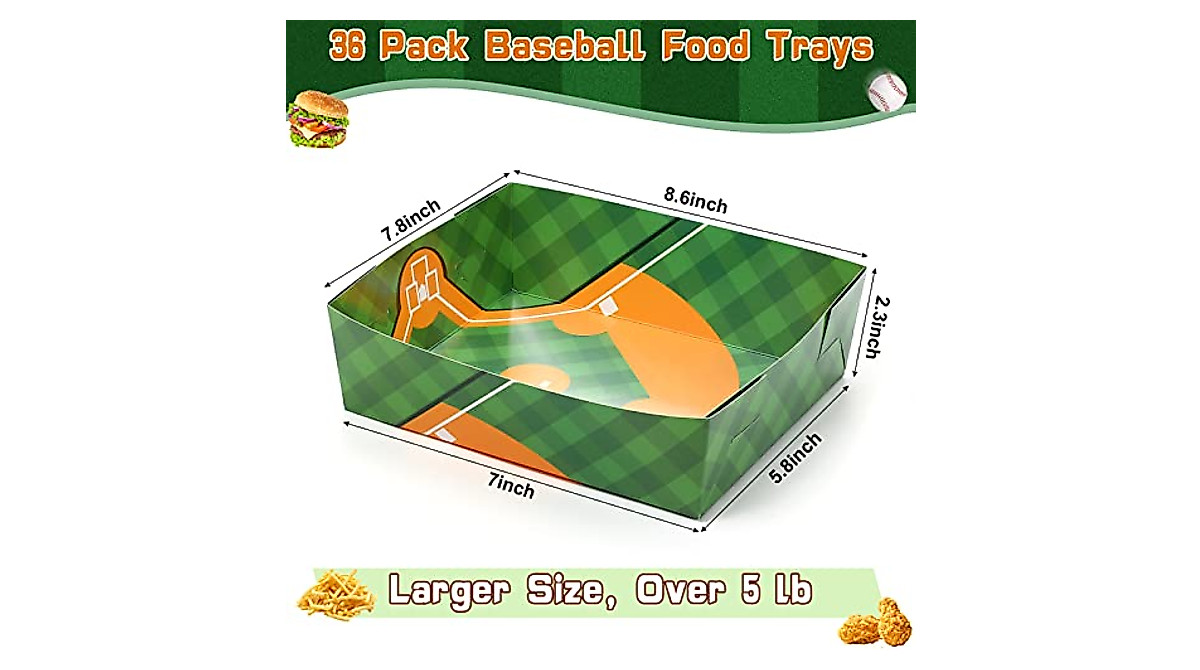 36 Pack Baseball Party Favors - Fun Food Serving Trays