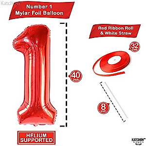 Giant, Red One Balloon for First Birthday - 40 Inch | Berry First Birthday Party Supplies | Big Red 1 Balloon for First Birthday | Berry First Birthday Decorations | 1st Birthday Decorations for Boys