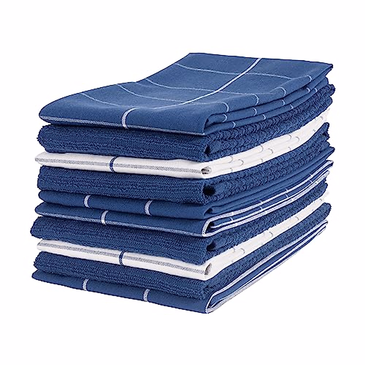 KAF Home Chelsea Assorted Kitchen Towel - Set of 10-18 x 28 Inches - Mixed Flat and Terry Dish Towels (Blue)