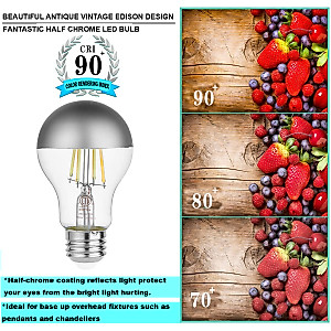 KarlunKoy Half Chrome LED Light Bulbs,Dimmable 6W (Equivalent 60Watt) Edison Bulbs,5500K Daylight White,A19 Dark Grey Dipped Anti-Glare LED Bulbs,Decorative Mirror Bulb,CRI 90+ E26 Base Pack of 5