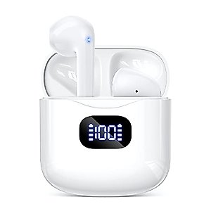 KTGEE Wireless Earbuds, Bluetooth 5.3 Headphones 40Hrs Playtime with Charging Case, IPX5 Waterproof Stereo in-Ear Earphones with Microphone for iPhone Android Cell Phone Sports Workout Gaming, White