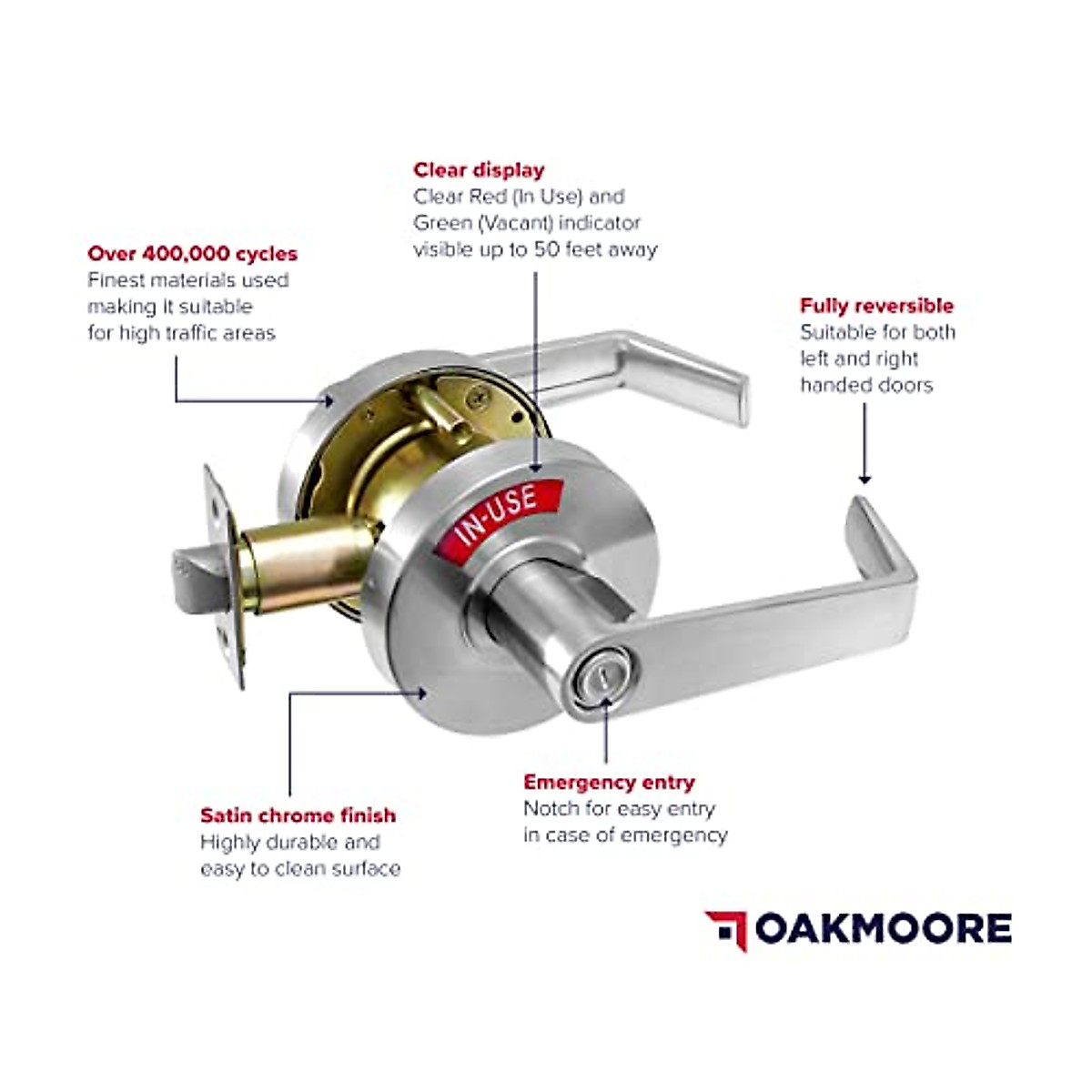 Commercial Grade Bathroom Door Lock with Occupancy Indicator - See Occupied Vacancy or Engaged Status On Public Restroom Toilet - with Deadbolt Locks
