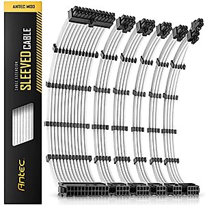 Antec Power Supply Sleeved Cable /24pin ATX /4+4pin EPS /8-pin PCI-E /6pin PCI-E PSU Extension Cable Kit 30cm Length with Combs, White