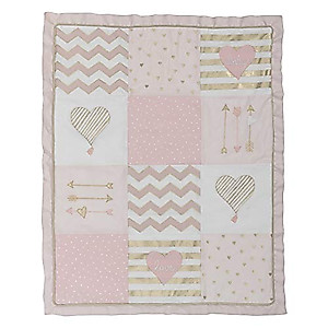 Lambs & Ivy Baby Love Pink/Gold Girl Heart 4 Piece Crib Bedding Set