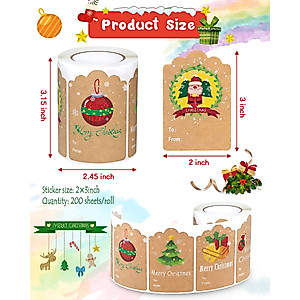 Christmas Gift Tag Stickers Christmas Gifts Name Tags Merry Christmas Tag Stickers 200 Pieces Kraft Self Adhesive Labels Xmas Gift Stickers Holiday Tag