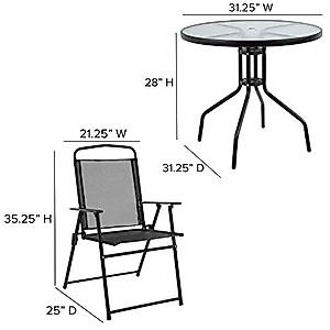 Flash Furniture Nantucket 6 Piece Patio Garden Table Set - Umbrella Table - Set of 4 Black Folding Chairs