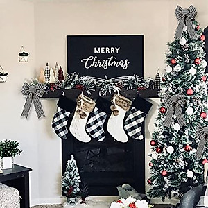 Cintago 6pcs Black and White Striped Bows for Wreath,8x12.5 Inches,Ticking Christmas Bows,Gift Bows,Holiday Bows for Craft