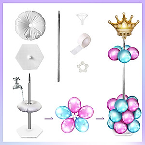Balloon Column Kit Set Of 2, Balloon Stand for Floor with Base and Metal Telescopic Pillar（6.6ft Adjustable Height）for Birthday,Graduation,Baby Shower, Wedding Party Decoration