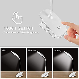 URAQT LED Desk Lamp with Clamp,LED Desk Lamp for Home Office 360° Flexible Adjustable Arm Touch Table Lamp with 3 Brightness Levels Gooseneck Desk Lamp Cordless Rechargeable Dimmable Desk Light