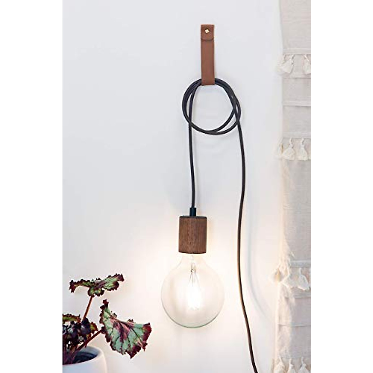 KEYAIIRA - Medium Nicotine Leather Wall Hook, wall hanging strap towel hook for wall leather loop strap for scarf storage boat paddle holder minimal towel bar rack storage