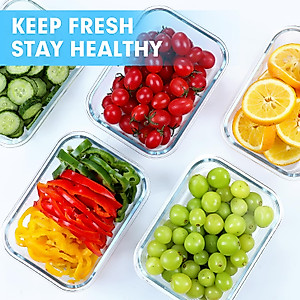 VERONES 5 Pack 36 OZ Glass Meal Prep Containers, Airtight Glass Lunch Containers Set, Glass Food Storage Containers with Lids,BPA-Free, for Microwave, Oven, Freezer & Dishwasher Friendly,Grey