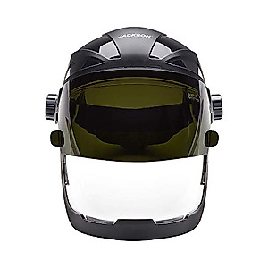 Jackson Safety QUAD500 Face Shield with Shade 5 IR Welding Visor, Ratcheting, Clear Tint, Anti-Fog Coating, Black, 14230