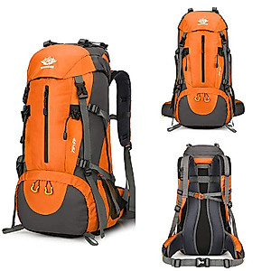 ONIYEA Outdoor Sports Hiking Backpack, 55L Mountaineering Backpack with 50L+5L Rain Cover, High Performance Travel Backpack (Orange)
